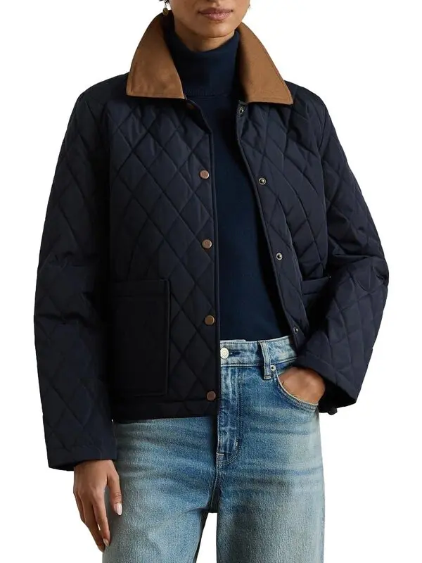 Ralph Lauren Twill Collar Quilted Jacket - Dark Navy