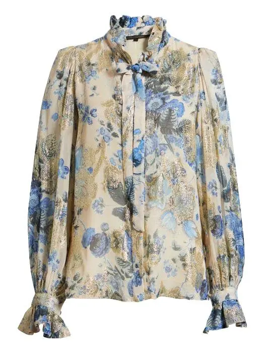Kobi Halperin Josie Metallic Floral Shirt - Blue Multi