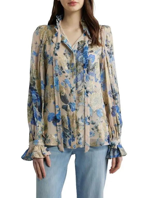 Kobi Halperin Josie Metallic Floral Shirt - Blue Multi