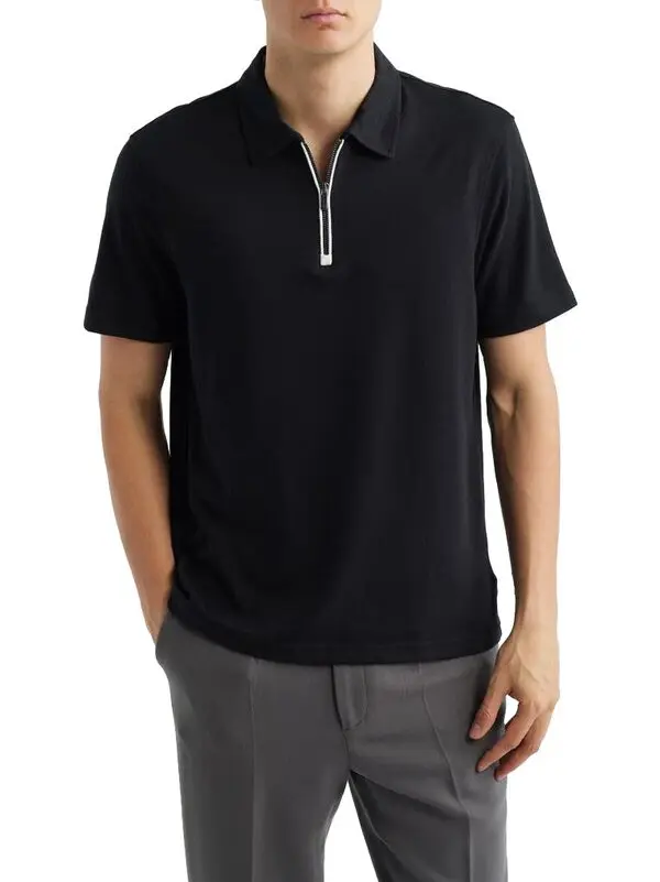 Bugatchi Quarter Zip Polo - Black