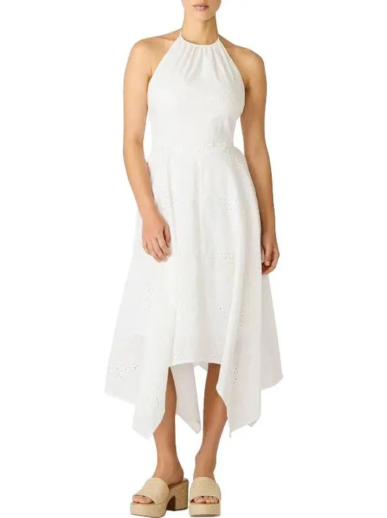 Steve Madden Dalina Eyelet Embroidery Halter Dress - Birch White
