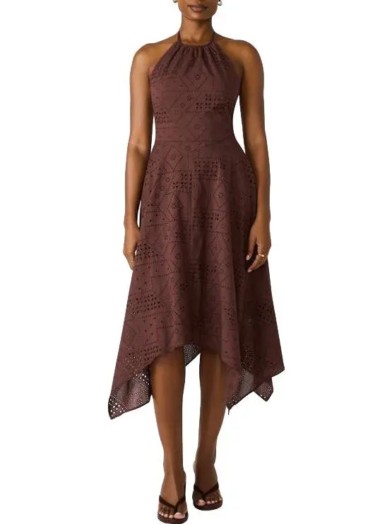 Steve Madden Dalina Eyelet Embroidery Halter Dress - Walnut