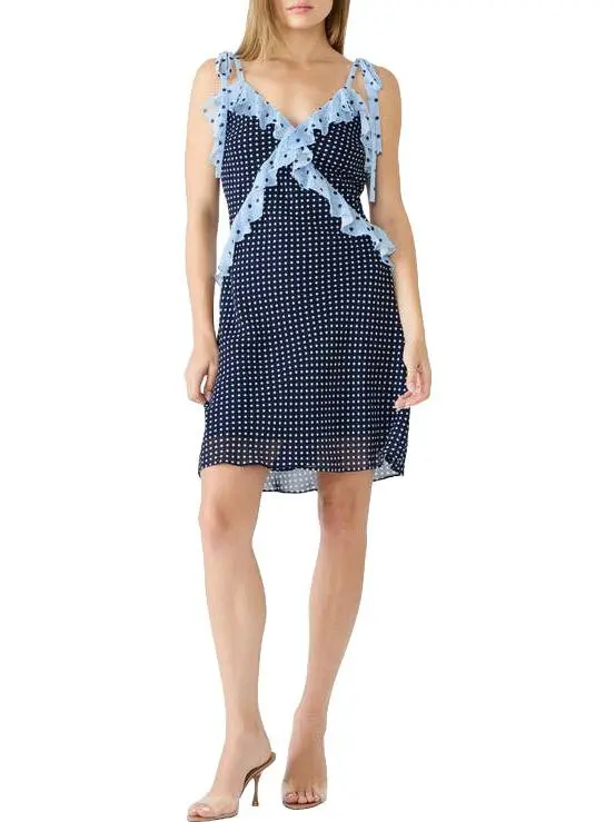 Steve Madden Adalina Polka Dot Chiffon Minidress - Vintage Navy