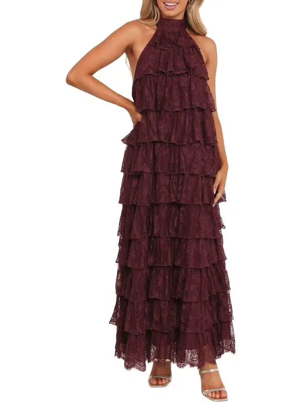 PETAL & PUP Zoella Ruffle Tiered Maxi Dress - Cherry Lace
