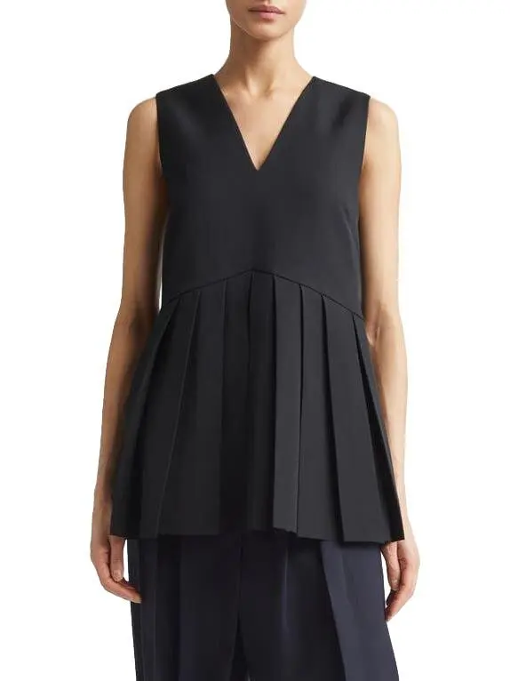 JIL SANDER Pleated Wool Gabardine Top - Black