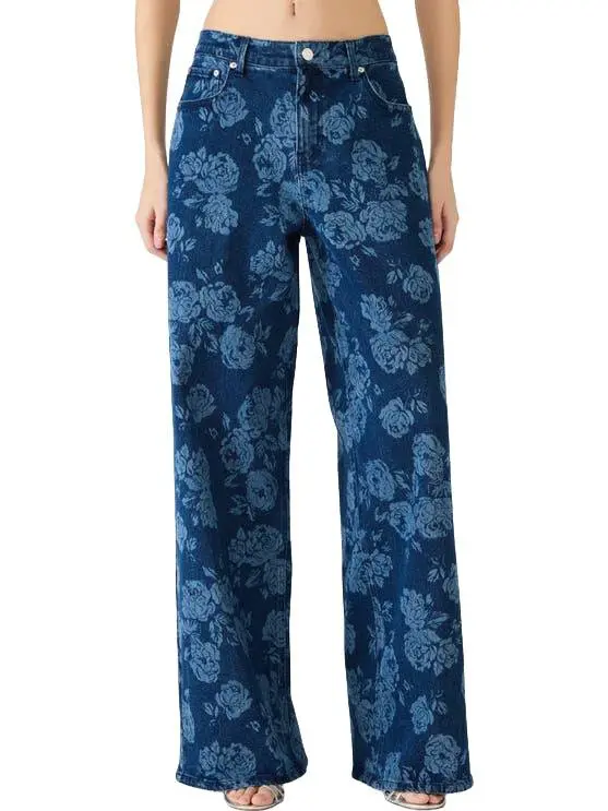 Steve Madden Jaxon Floral Wide-leg Jeans - Rose Frost
