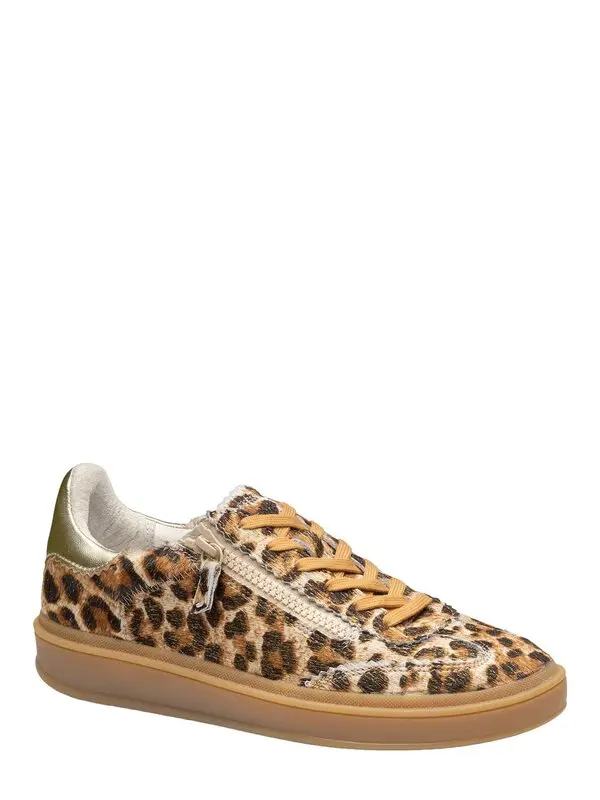 Johnston & Murphy Calf Hair Side Zip Sneakers - Gold Leopard/metallic Sheep