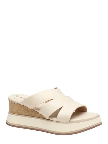 Johnston & Murphy Colleen Platform Wedge Slide Sandal - Bone Nappa Leather