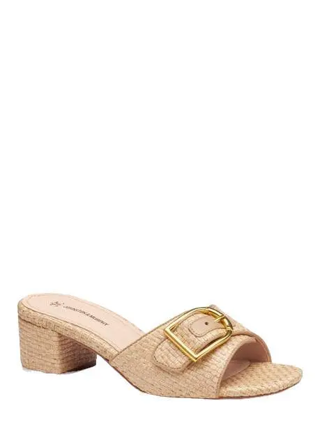 Johnston & Murphy Edith Buckle Raffia Slide Sandal - Natural Raffia