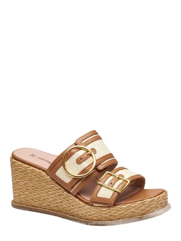 Johnston & Murphy Mallory Platform Wedge Sandals - Natural Raffia