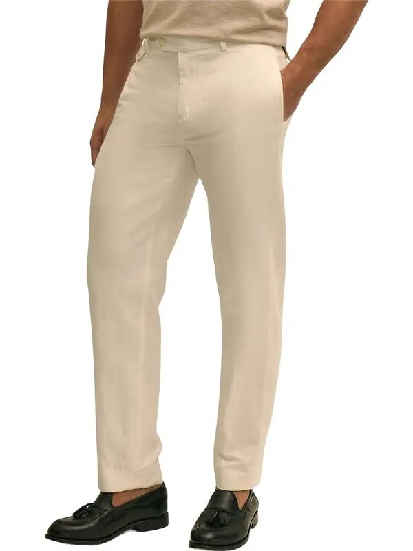 Brooks Brothers Flat Front Straight Leg Linen & Cotton Pants - Marshmallow