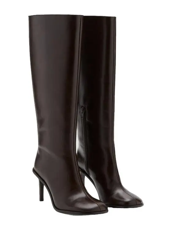 Mango Knee-high Leather Boots - Chocolate
