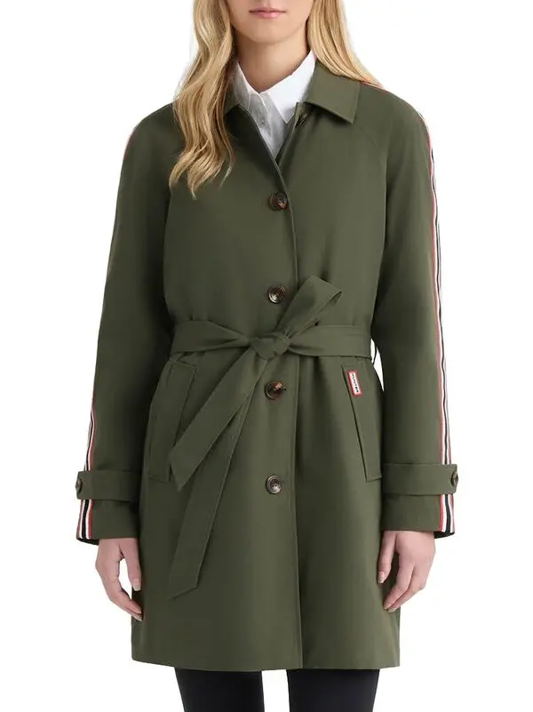 Hunter Stripe Sleeve Trench Coat - Hunter Green