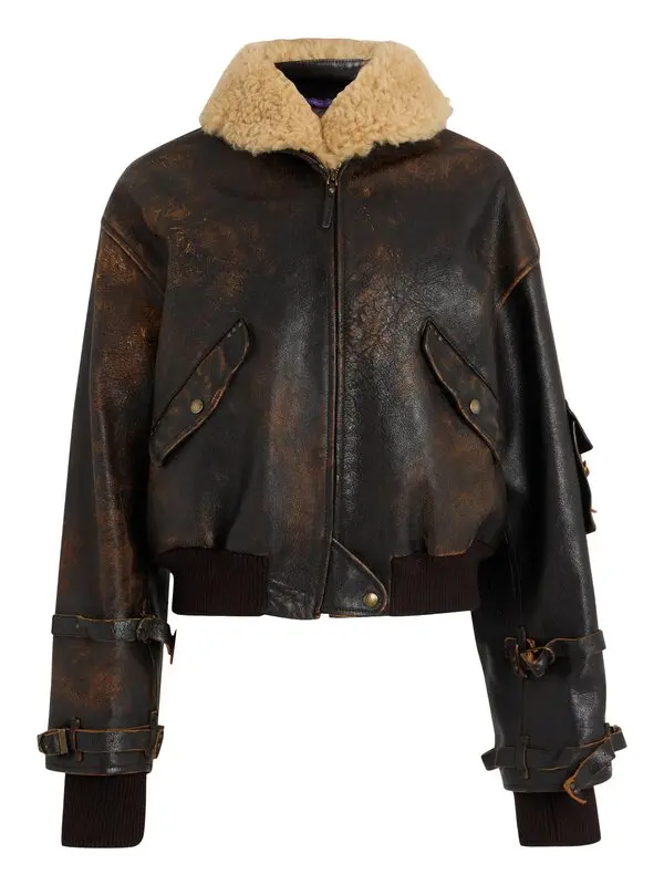 Ralph Lauren Lianne Leather Aviator Jacket - Brown