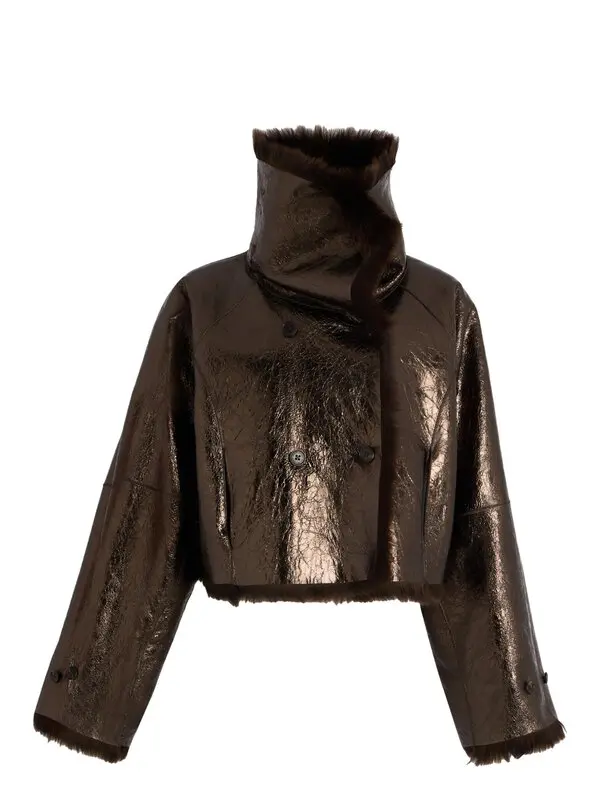 Ralph Lauren Norman Reversible Metallic Shearling Coat - Silver