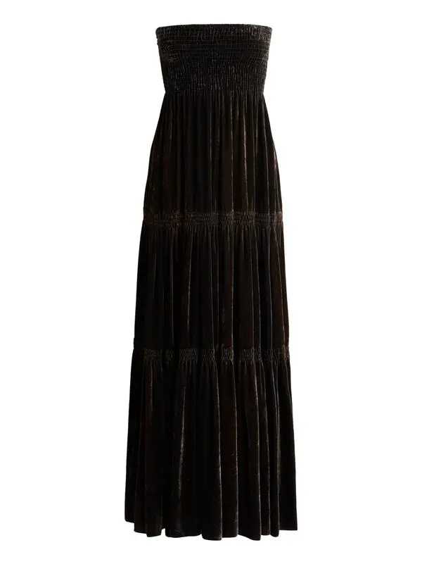 Ralph Lauren Janie Tiered Velvet Maxi Skirt - Brown
