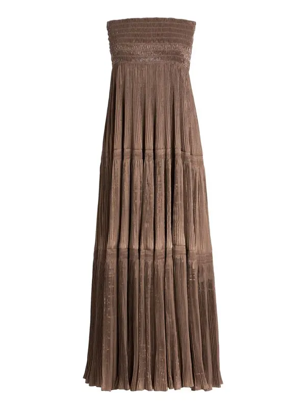 Ralph Lauren Adeena Lame Tiered Maxi Skirt - Taupe