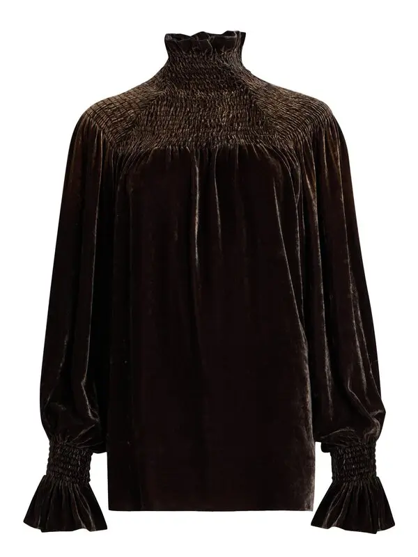 Ralph Lauren Maddison Embellished Velvet Top - Brown