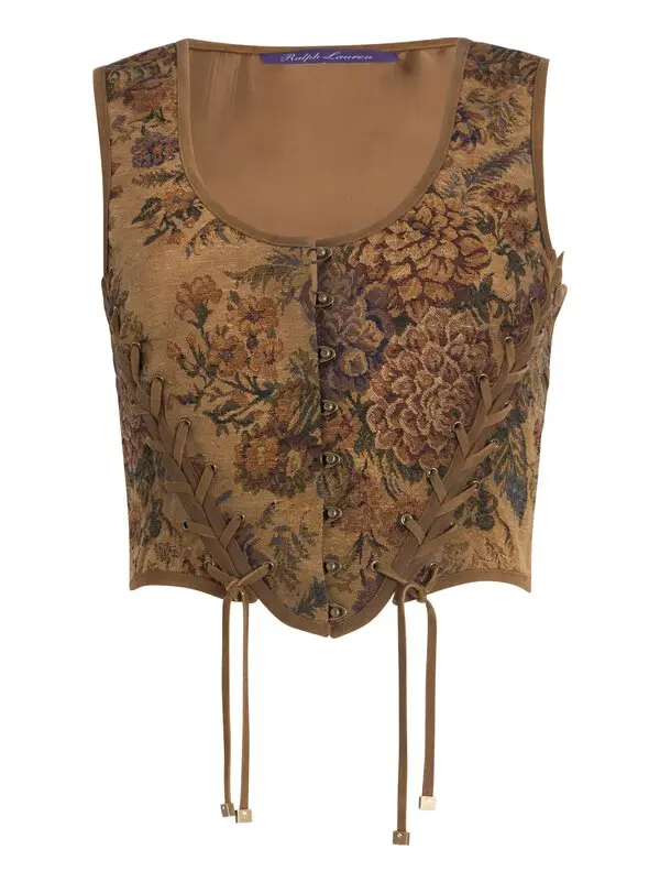 Ralph Lauren Thurlow Floral Tapestry Corset Top - Taupe