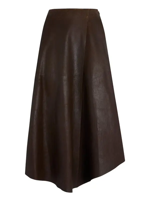 Ralph Lauren Cecilie Leather Midi Skirt - Brown