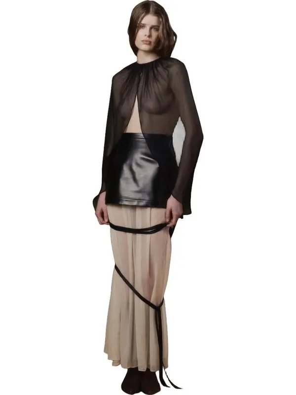 MEL USINE Silk Chiffon Shawl Top - Black
