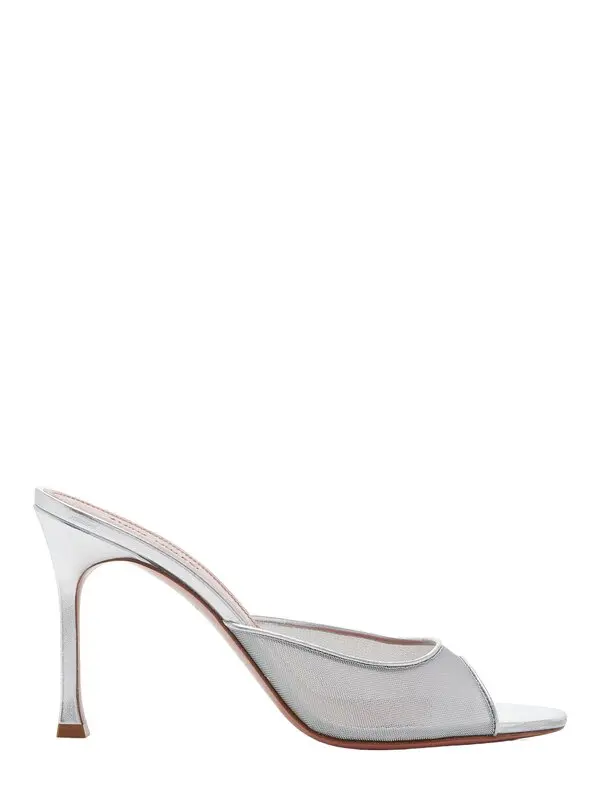 Amina Muaddi Alexa Mesh Mules - Silver