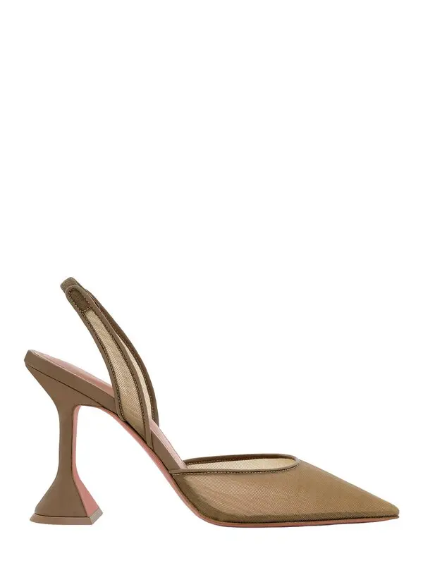Amina Muaddi Holli Mesh Slingback Pumps - Taupe