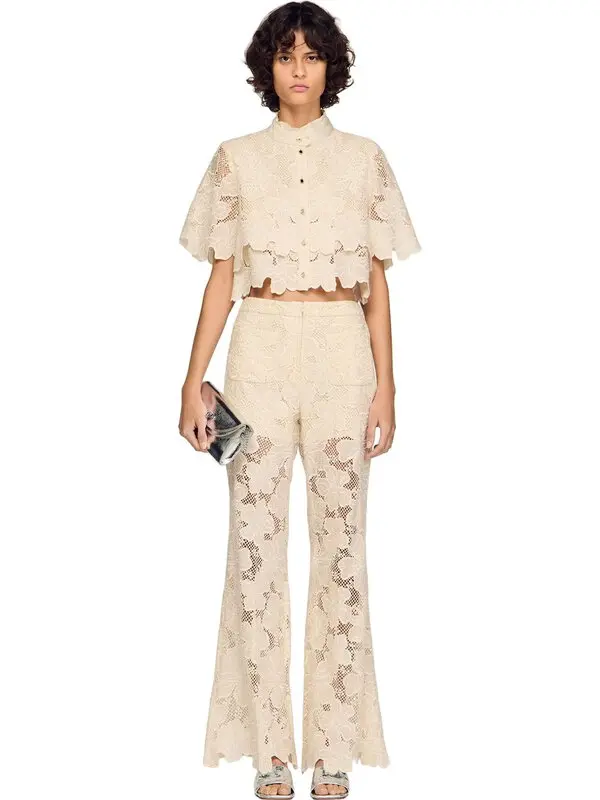 Sandro Guipure Lace Trousers - Ecru