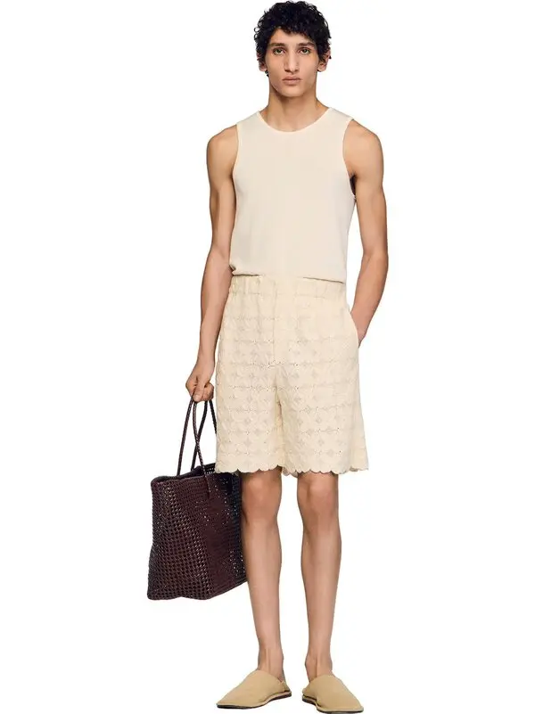 Sandro Broderie Anglaise Crochet Shorts - Ecru