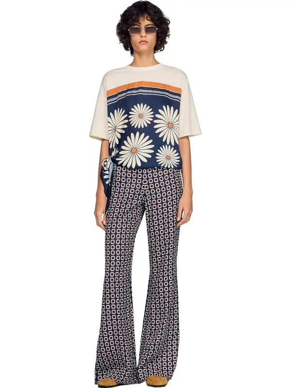 Sandro Floral Print Flowy Trousers - Deep Blue / Ocher