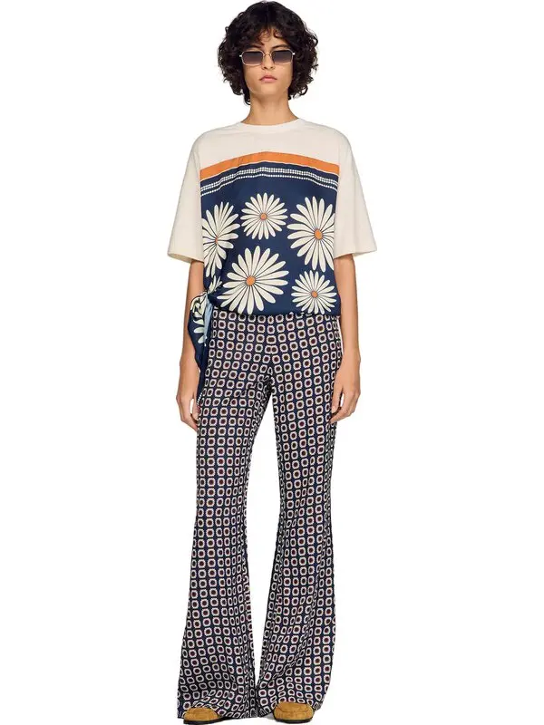 Sandro Floral Print Flowy Trousers - Deep Blue / Ocher