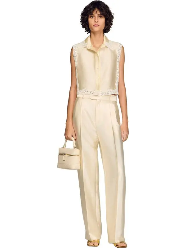 Sandro Satin Straight-leg Trousers - Cream