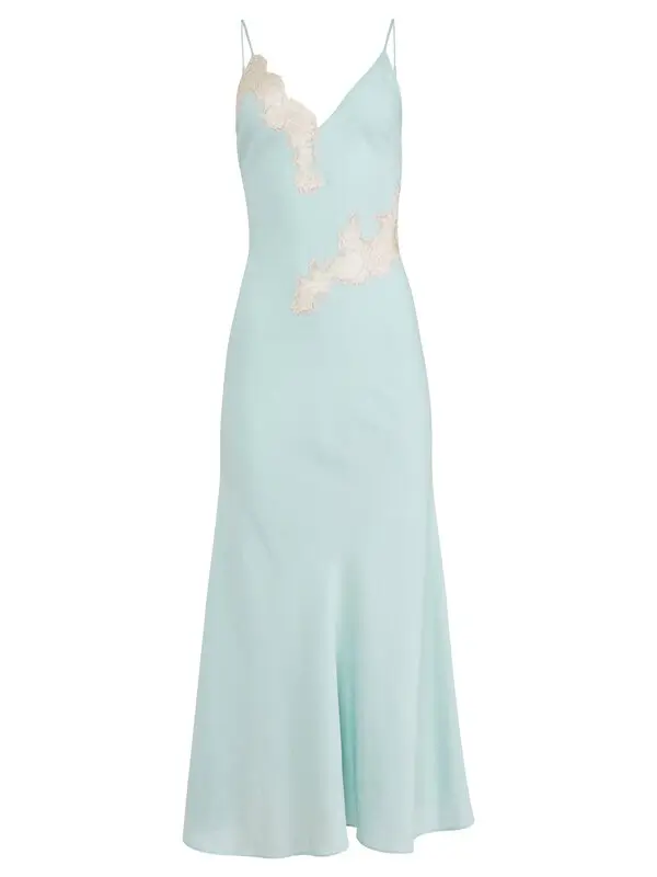 FLEUR DU MAL Vivienne Lace-trimmed Silk Maxi Dress - Light Blue