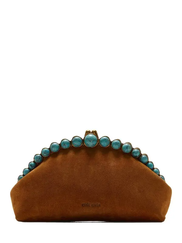 Cult Gaia Una Suede Clutch - Brown