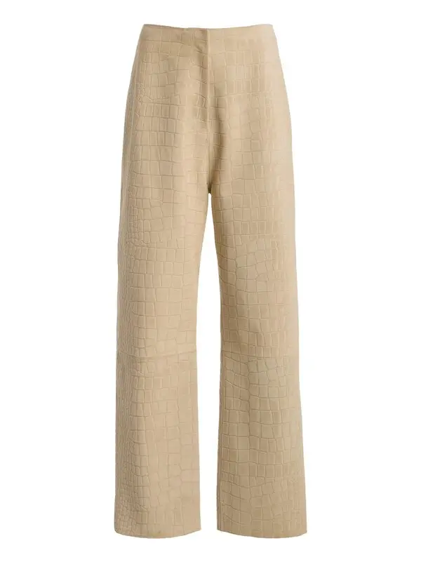 Tove Tieve' Croc-effect Suede Wide-leg Trousers - White