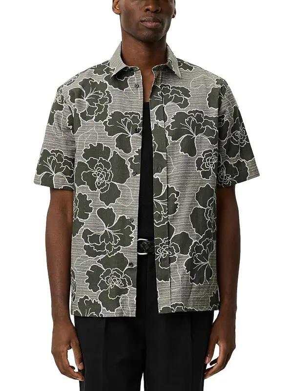 LES DEUX Charlie Floral Shirt - Olive Night