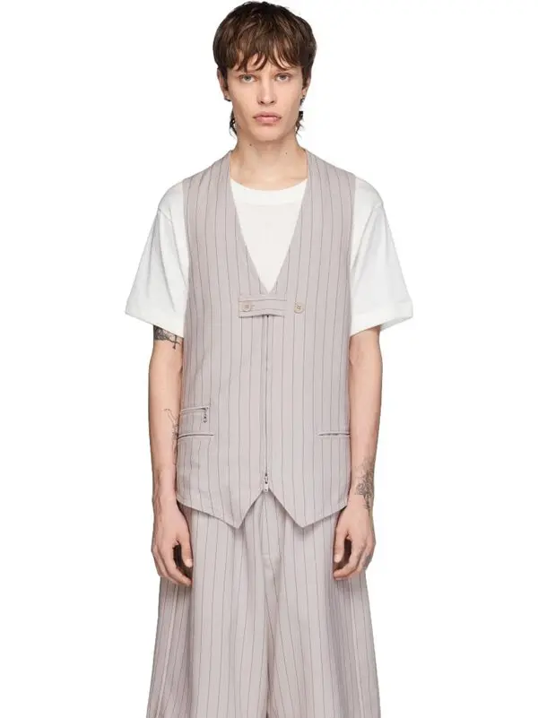 Adidas Y-3 Sport Uniform Pinstripe Tailored Vest - Chalk Pearl