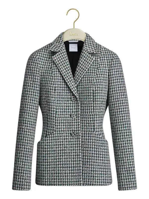 Dior Houndstooth Bar Jacket - Black And White Houndstooth Virgin Wool Blend With Multicolor Sequins