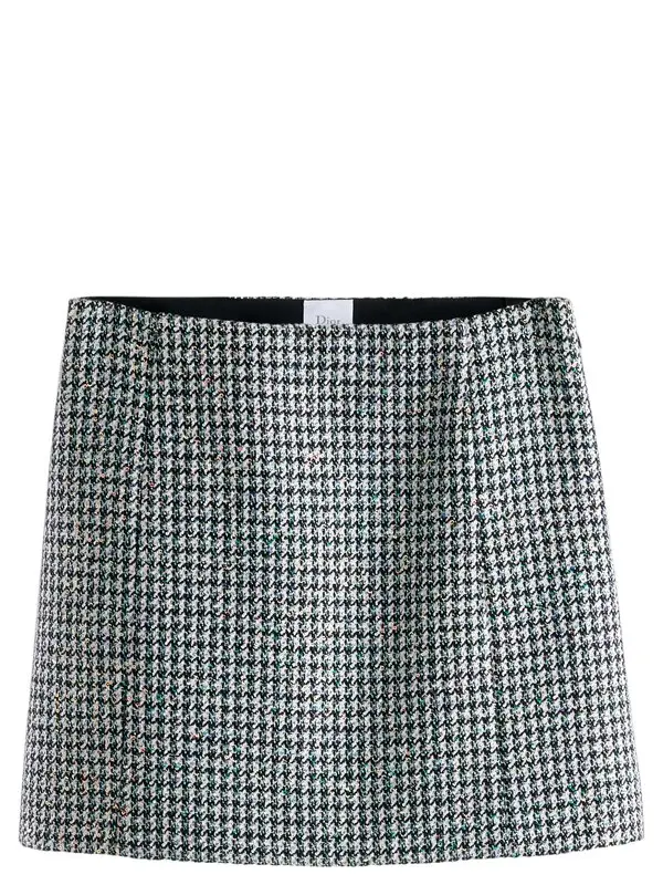 Dior Flared Miniskirt - Black And White Houndstooth Virgin Wool Blend With Multicolor Sequins