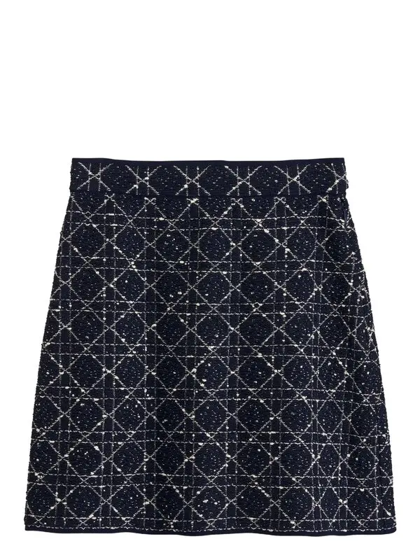 Dior Flared Macrocannage Miniskirt - Navy Blue And Ecru Tweed