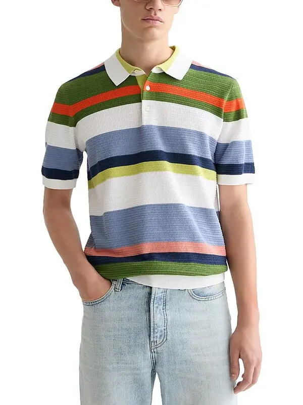 Scotch & Soda Structured Striped Knitted Polo Shirt - Off White
