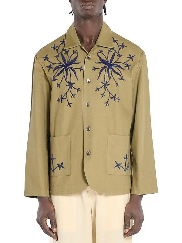 BAZISZT Embroidered Button-front Jacket - Green