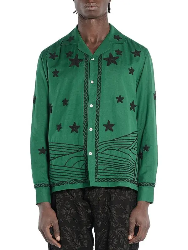 BAZISZT Medley Button Front Shirt - Emerald