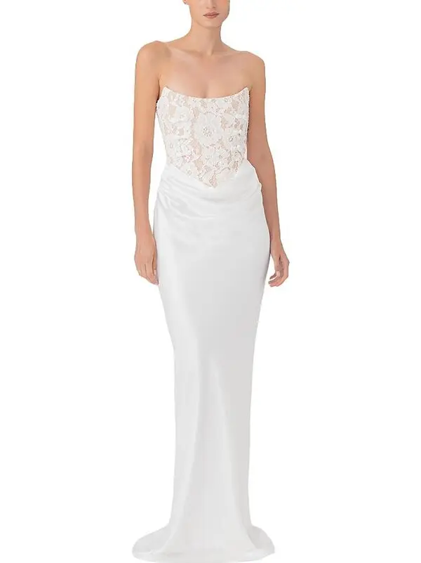 SAU LEE Blair Lace Strapless Dress - White