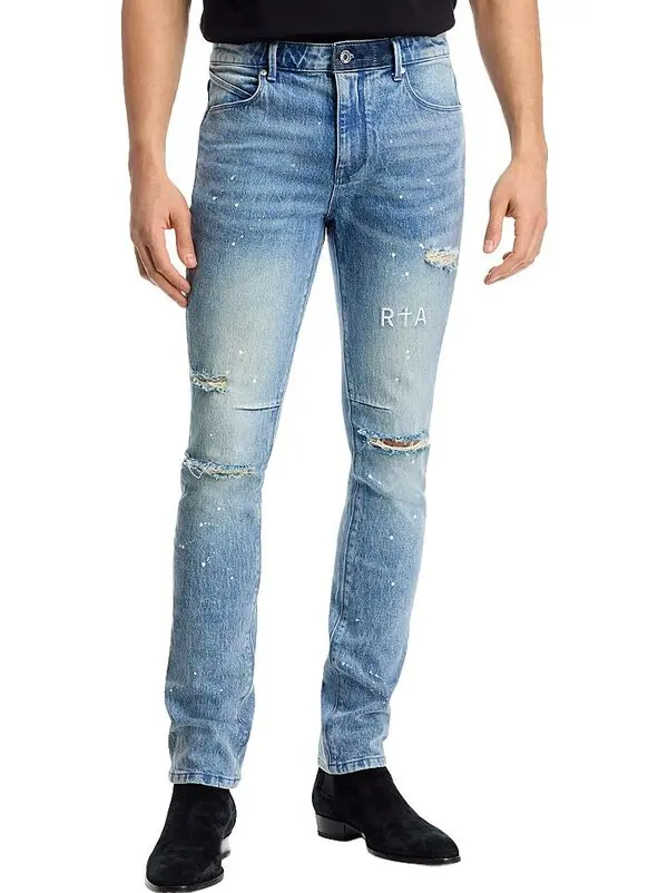 RtA Ripped Skinny Jeans - Medium Blue Paint Splat