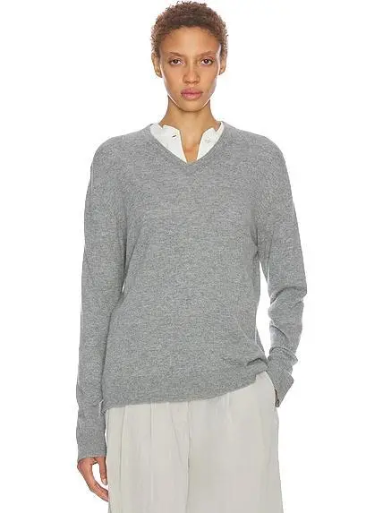 THE ROW Nian Cashmere V-neck Pullover - Grey