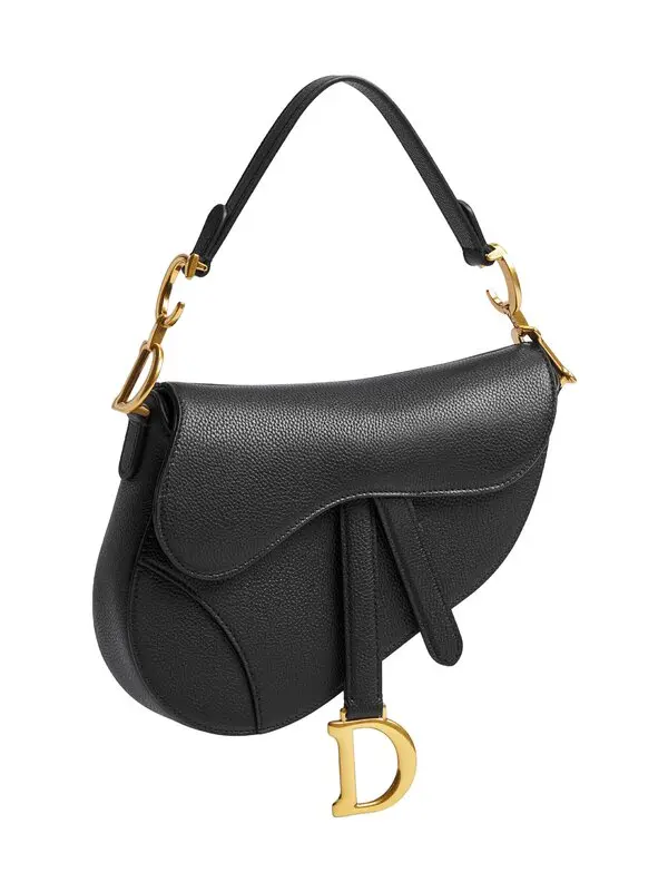 Dior Small Saddle Bag With Strap - Black Grained Calfskin