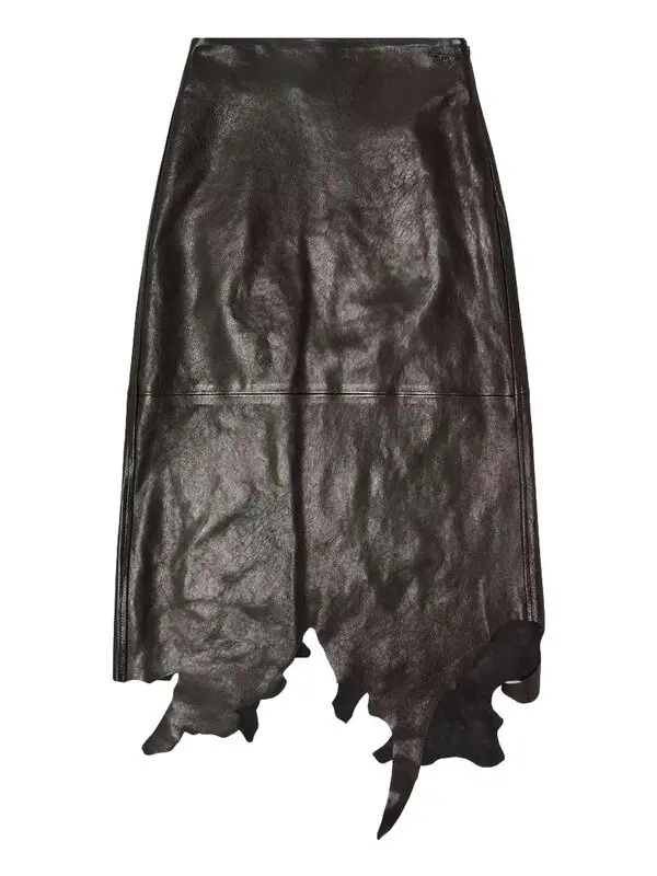 DIESEL® Nappa Leather Irregular Hem Midi Skirt - Black