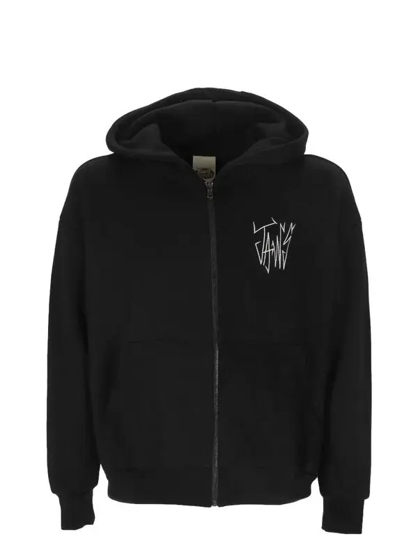 JAWS Graphic Print Zip-up Hoodie - Black