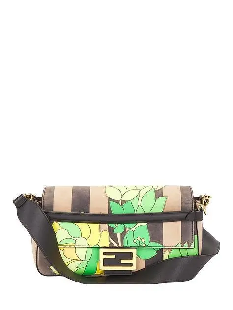 FWRD RENEW Fendi Nubuck Pequin Floral Baguette Shoulder Bag - Brown